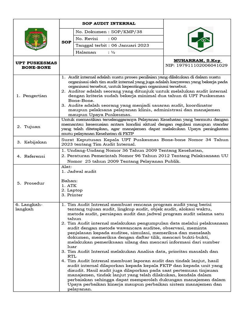 Sop Audit Internal | PDF