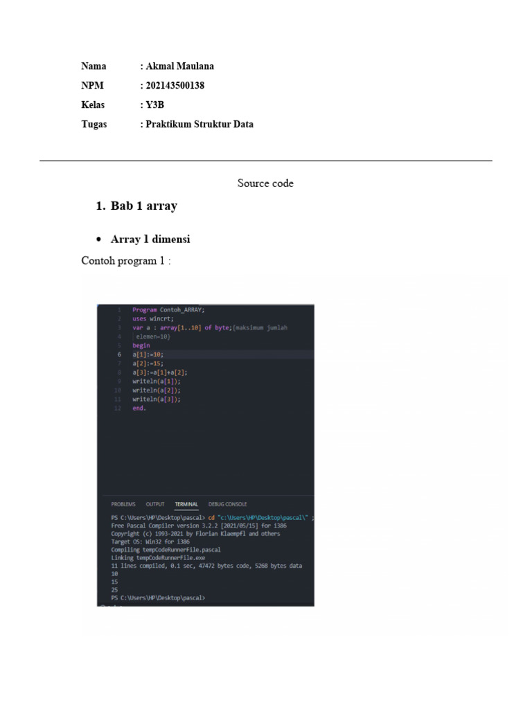 Akmal Maulana - X3B - PSD - TUGAS BAB 1 | PDF | Boolean Data Type | Integer (Computer Science)
