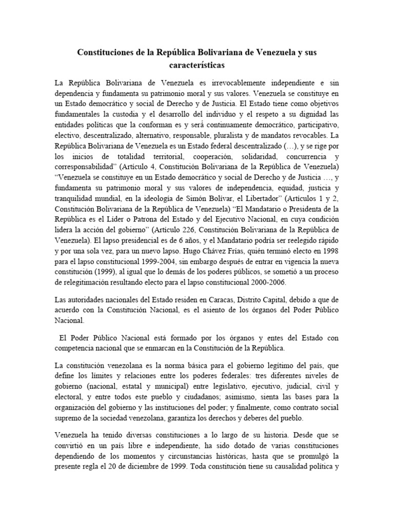 Constituciones de la República Bolivariana de Venezuela y sus ...