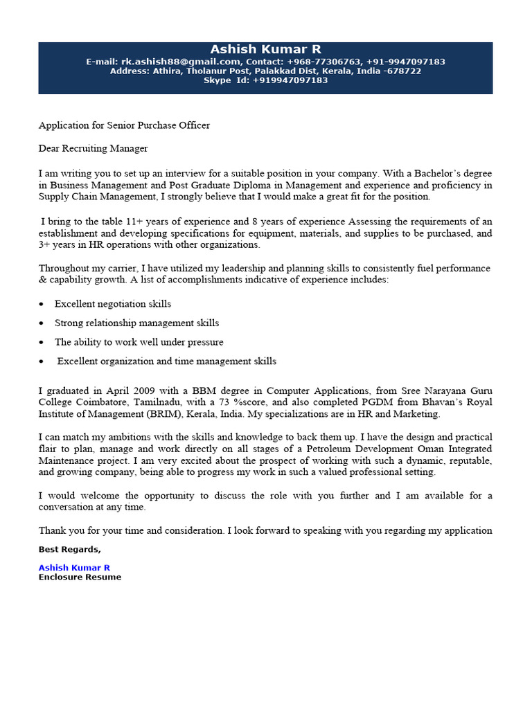 Covering Letter - Ashish Kumar | PDF