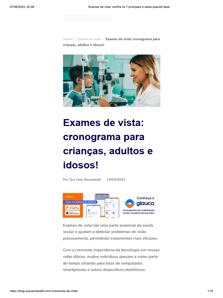Exames de Vista - Confira Os 7 Principais e Saiba Quando Fazer | Download grátis PDF | Glaucoma ...