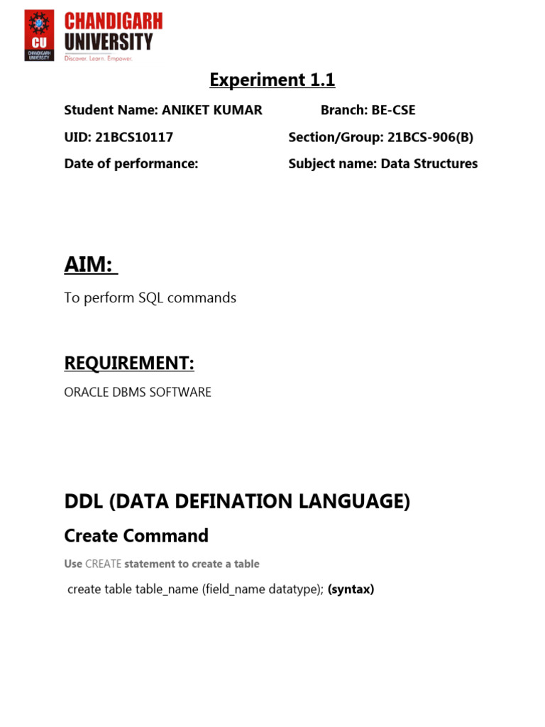 Dbms Worksheet 21BCS10117 | PDF Dbms Worksheet 21BCS10117 | PDF