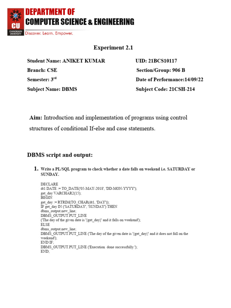 DBMS Worksheet 2.1 | PDF | Computer Program | Programming