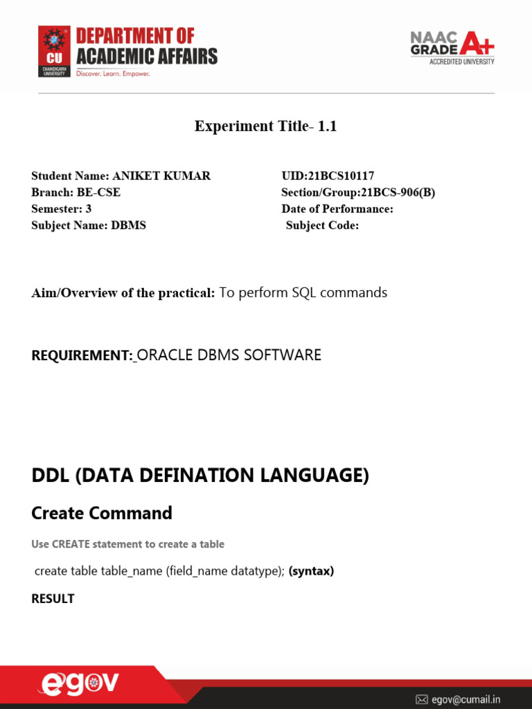 DBMS Worksheet - 21BCS10117 | PDF | Sql | Information Technology Management DBMS Worksheet - 21BCS10117 | PDF | Sql | Information Technology Management