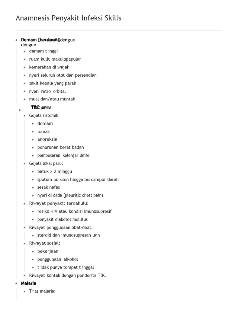 Skills Lab 2-Anamnesis Penyakit Infeksi Skills | PDF