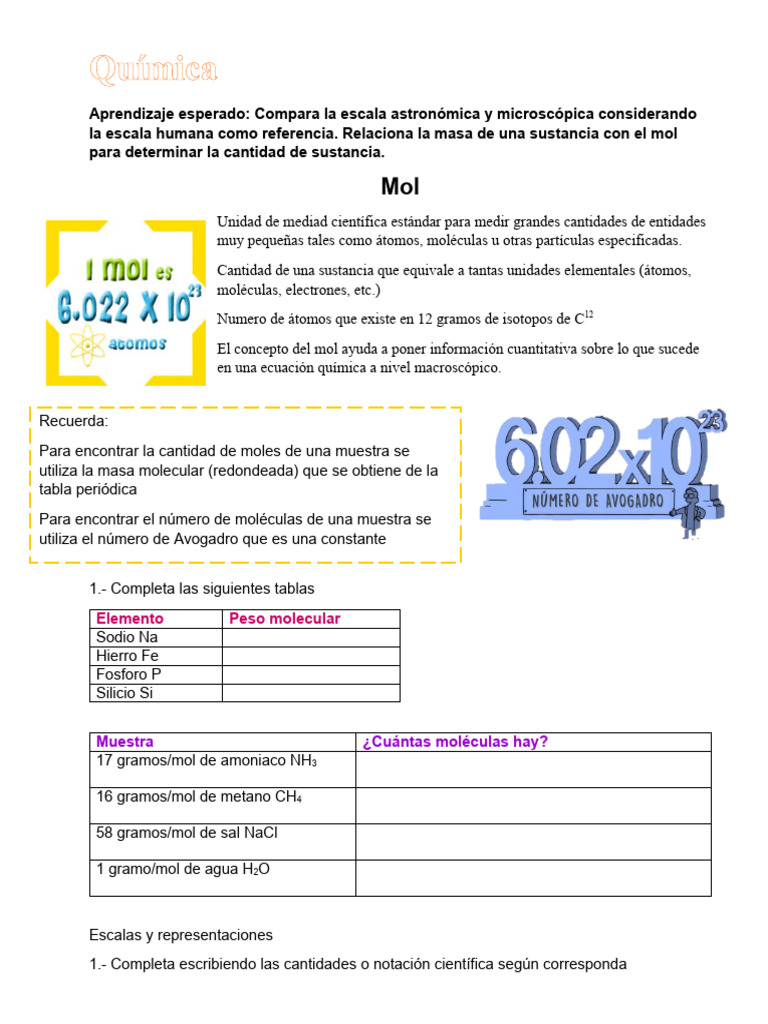 Unidad de Medida Mol y Escalas | PDF | Mole (Unidad) | Química