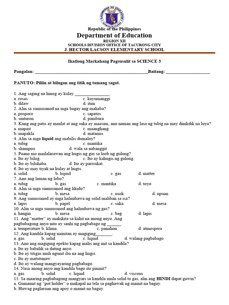 Science-1st Quarter Exam | PDF