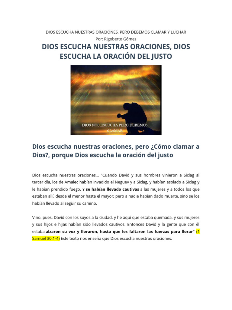 Dios Escucha Nuestras Oraciones | PDF | Oración | David