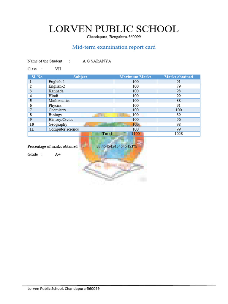 Mid-Term Report Card 01 | PDF