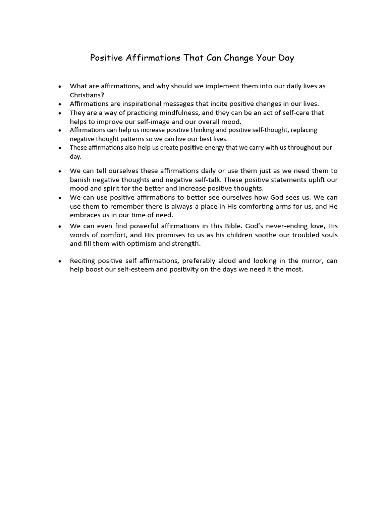 Positive Affirmations That Can Change Your Day | PDF | Career & Growth