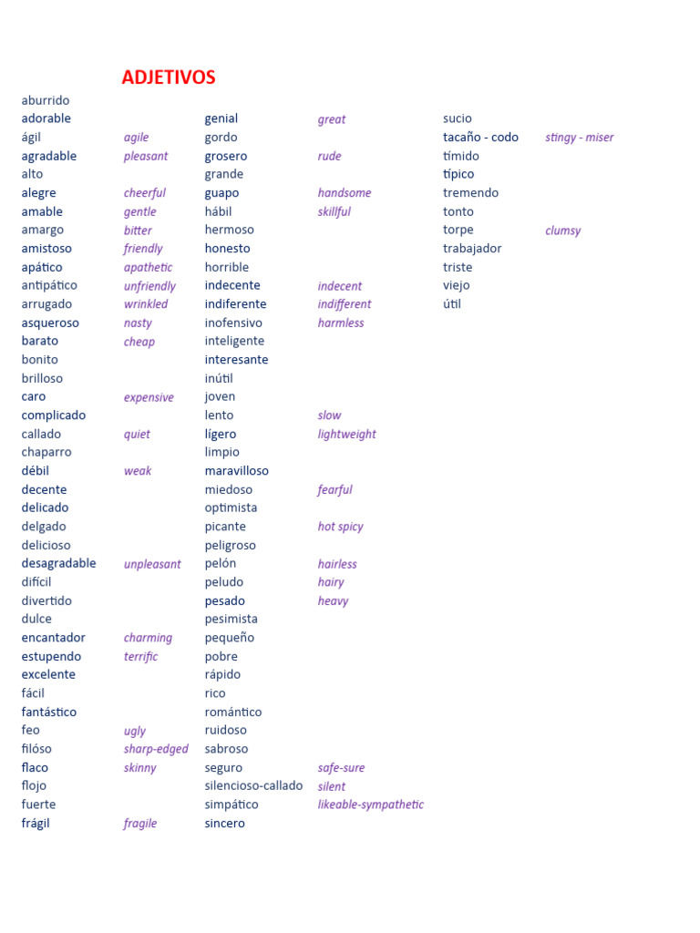 Adjetivos y Animales Español | PDF | Organismos