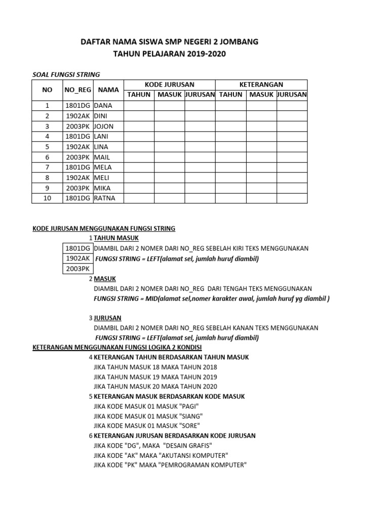 Latihan Fungsi String-Excel | PDF