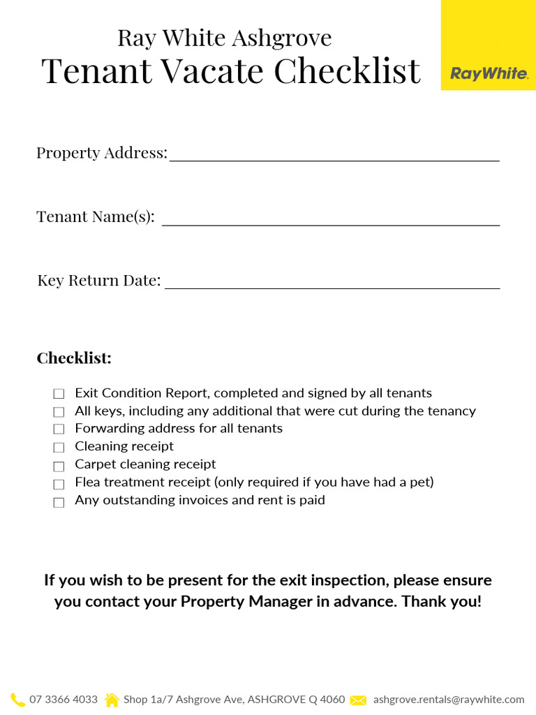 Tenant Vacate Cleaning Checklist | PDF | Shower | Leasehold Estate