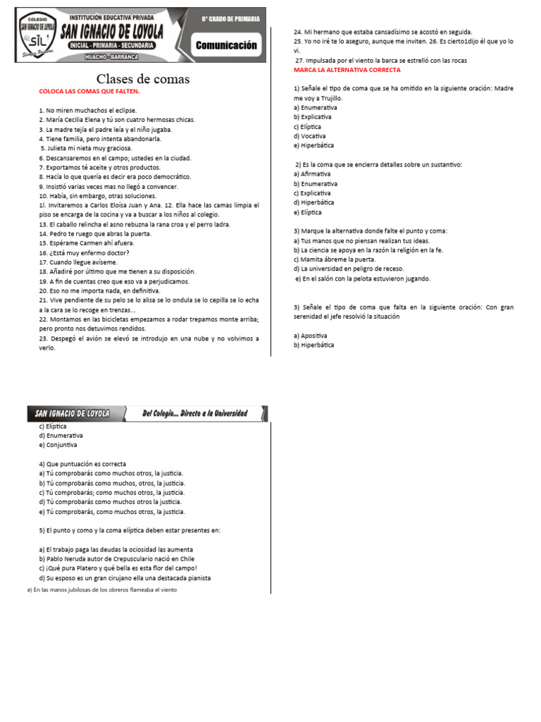 Clases y uso de comas en español | PDF