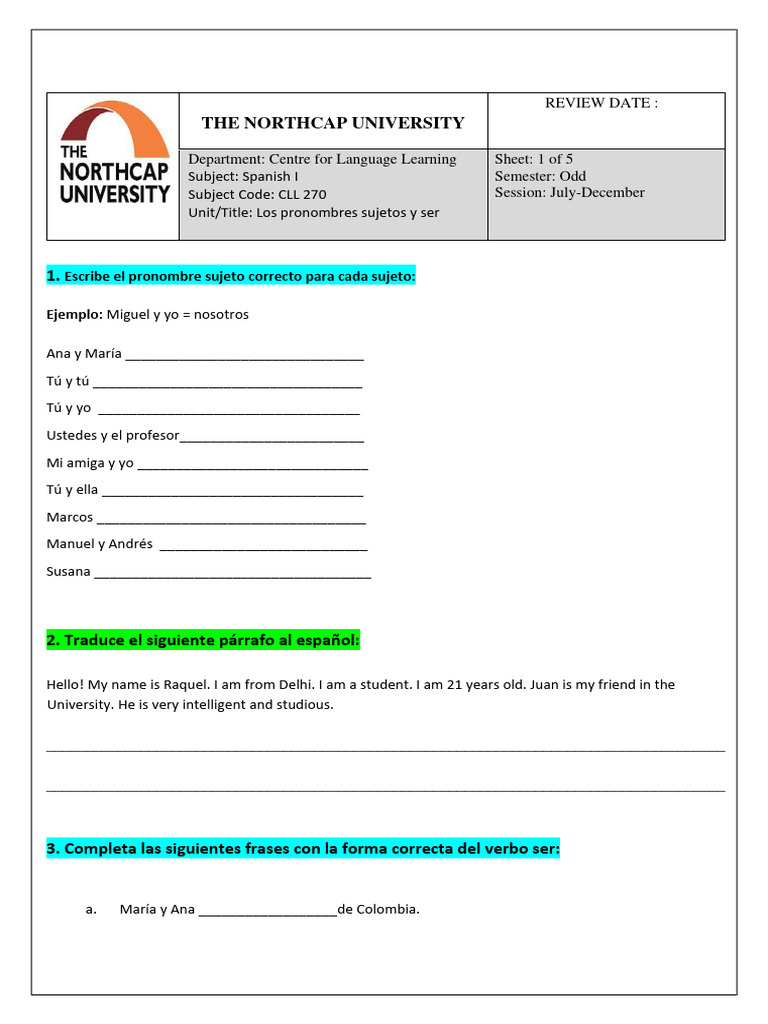 Ejercicios de Pronombres y Ser | PDF | Sintaxis | Lingüística