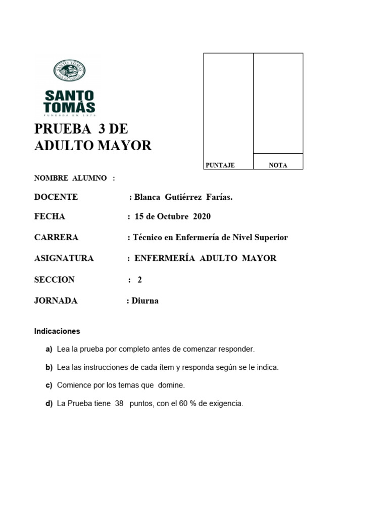 Prueba 3 AM | PDF | Enfermedades y trastornos | Ciencias de la Salud