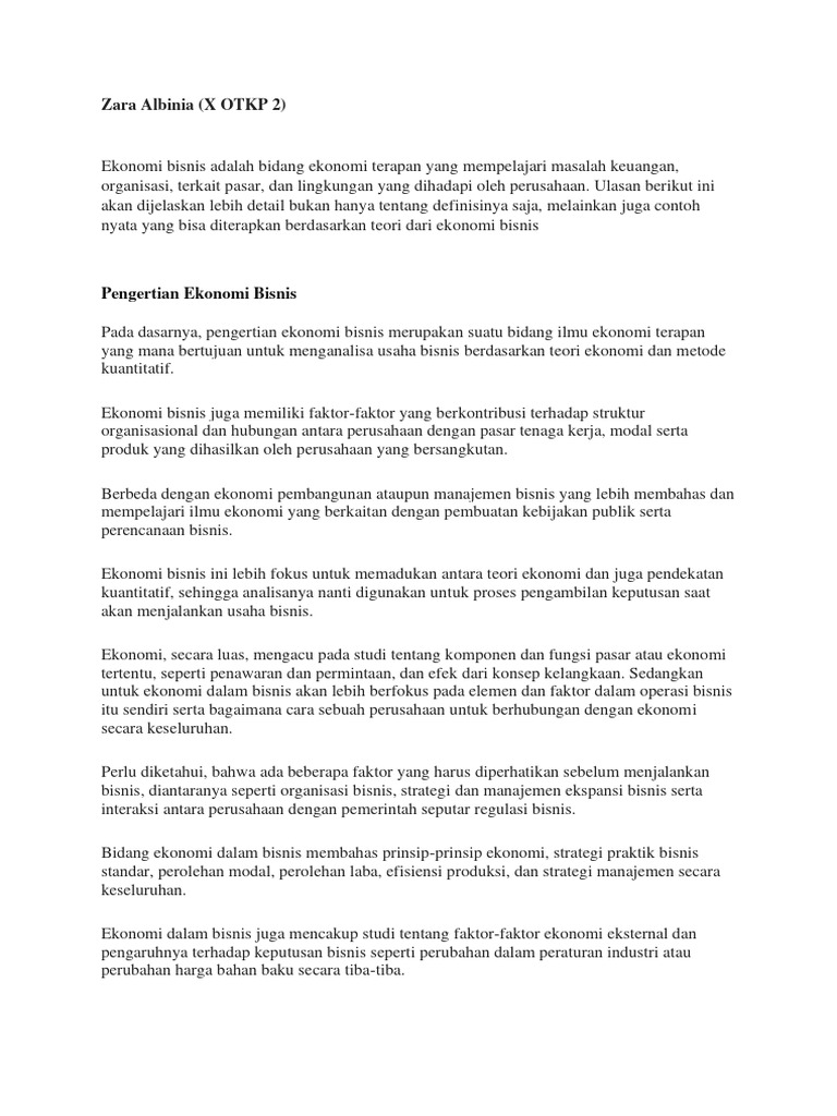Tugas Ekbis Zara Albinia X OTKP 2 | PDF