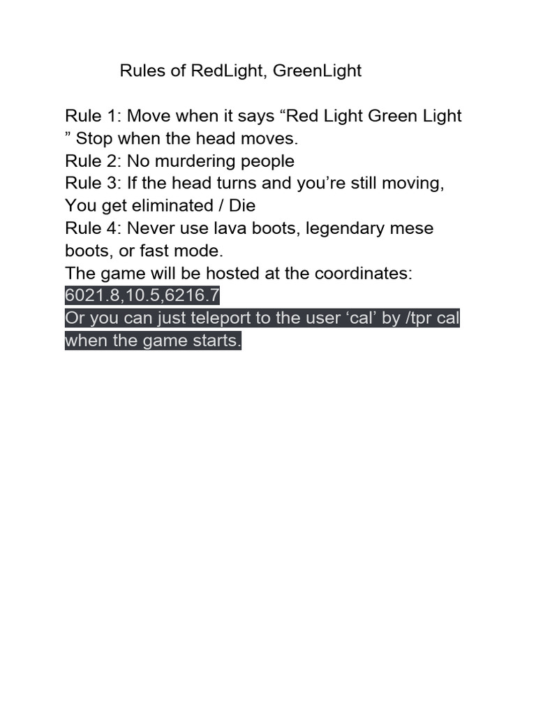 Red Light Green Light Game Rules | PDF