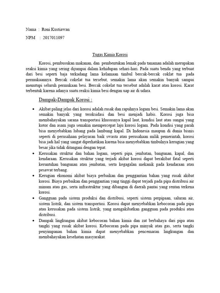 Tugas 1 Korosi - Roni Kustiawan - 2017011097 | PDF | Seni | Sains & Matematika