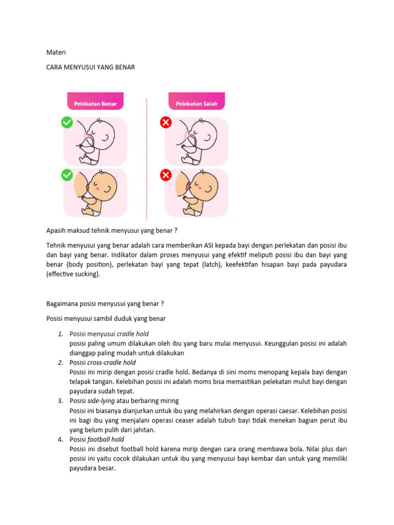 Teknik dan Posisi Menyusui yang Benar | PDF | Karier & Perkembangan ...