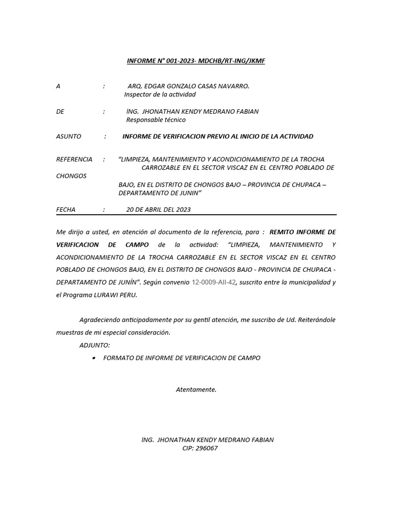 Verificación Trocha Carrozable Viscaz | PDF