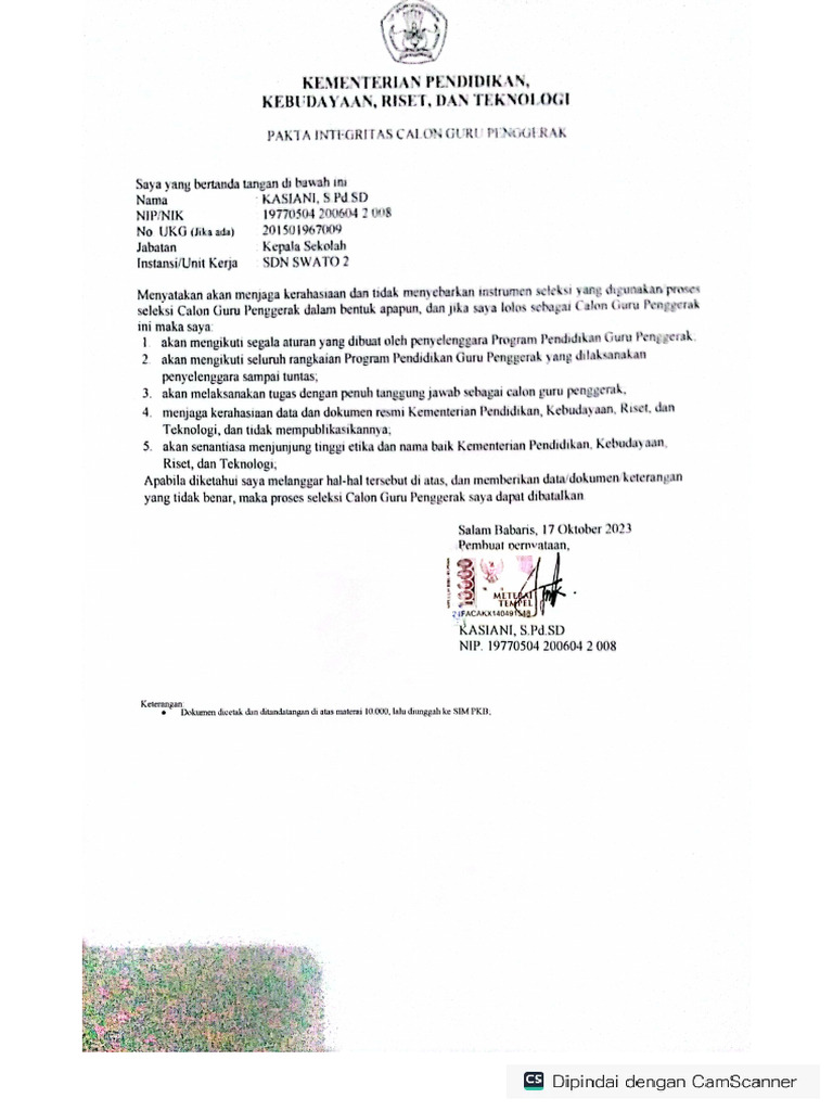 Pakta Integritas Kasiani | PDF