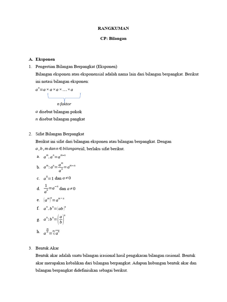 RANGKUMAN Bilangan | PDF