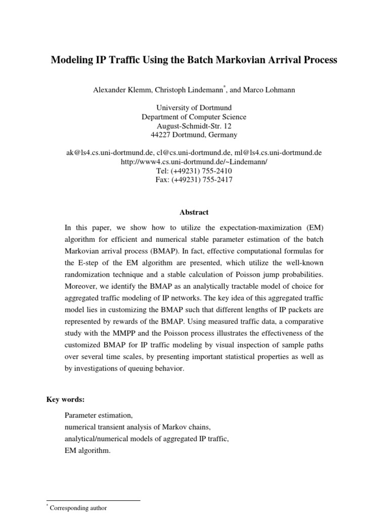 Modeling IP Traffic Using The Batch Markovian Arrival Process | PDF | Markov Chain ...