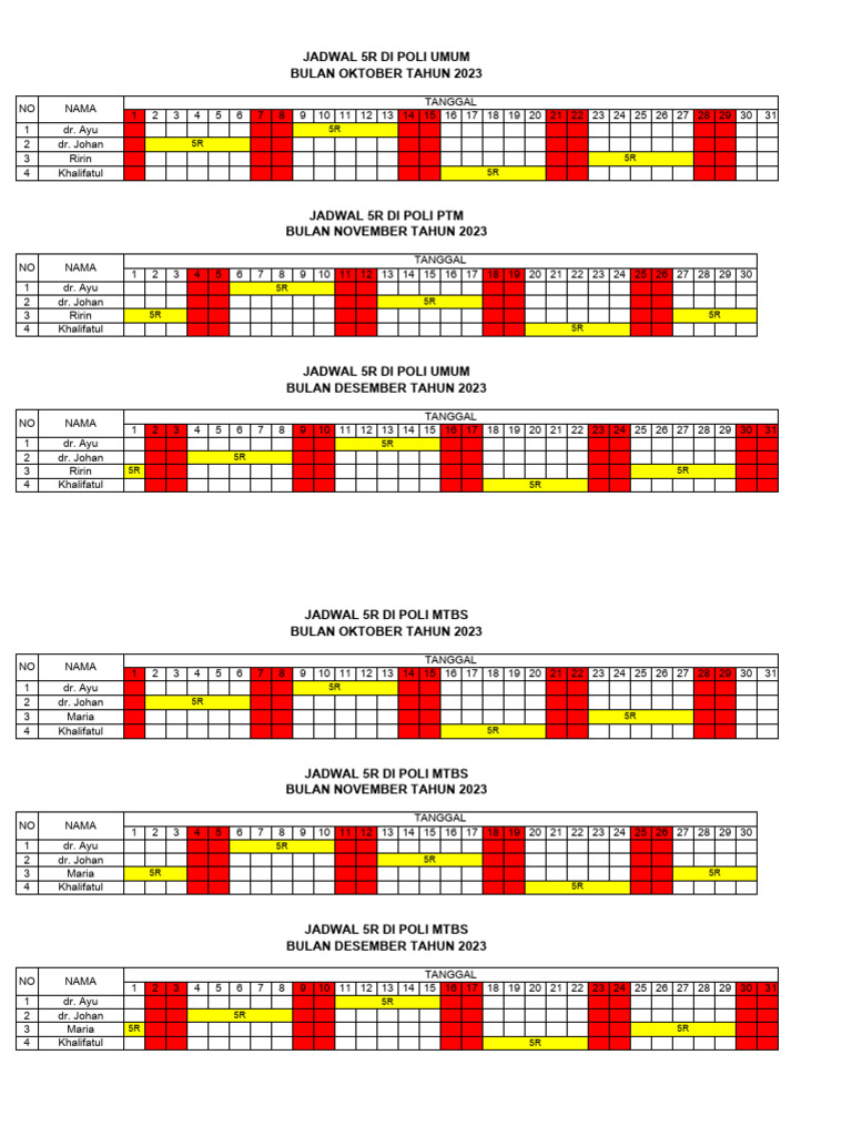 JADWAL 5R 2023 JEMBES RUANG PELAYANAN GIZI | PDF