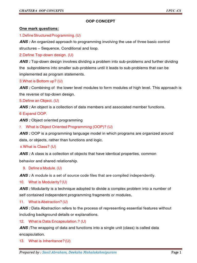 Chapter 6 Oop Concepts Pdf Object Oriented Programming Object Computer Science