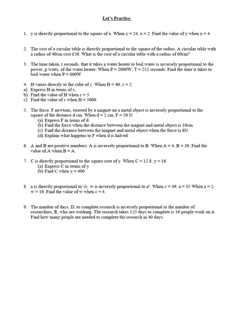 Drill and Practice (Proportion) - 1 | PDF | Sphere | Force
