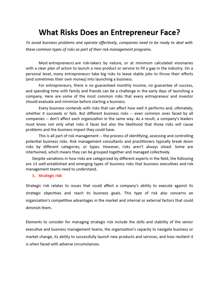 What Risks Does An Entrepreneur Face | PDF | Risk | Computer Security