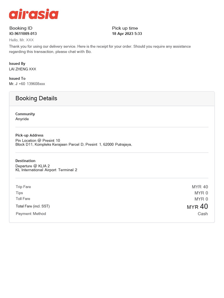 Ride - Receipt - AA | PDF