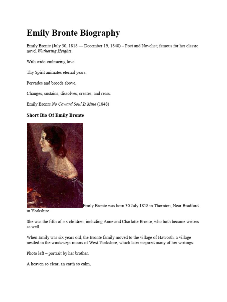 Emily 20 Bronte 20 Biography | PDF | Emily Brontë | Charlotte Brontë
