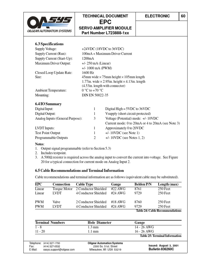 EPC Servo Amplifier Module Spec | PDF | Amplifier | Electronics