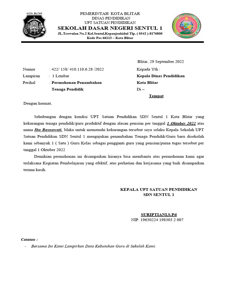 Surat-Permohonan-Guru Baru | PDF