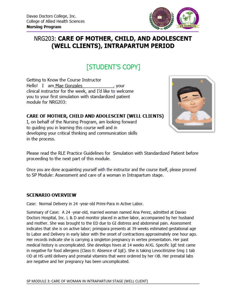 MODULE 3 STANDARDIZE PATIENT - INTRAPARTUM Students | PDF | Childbirth ...