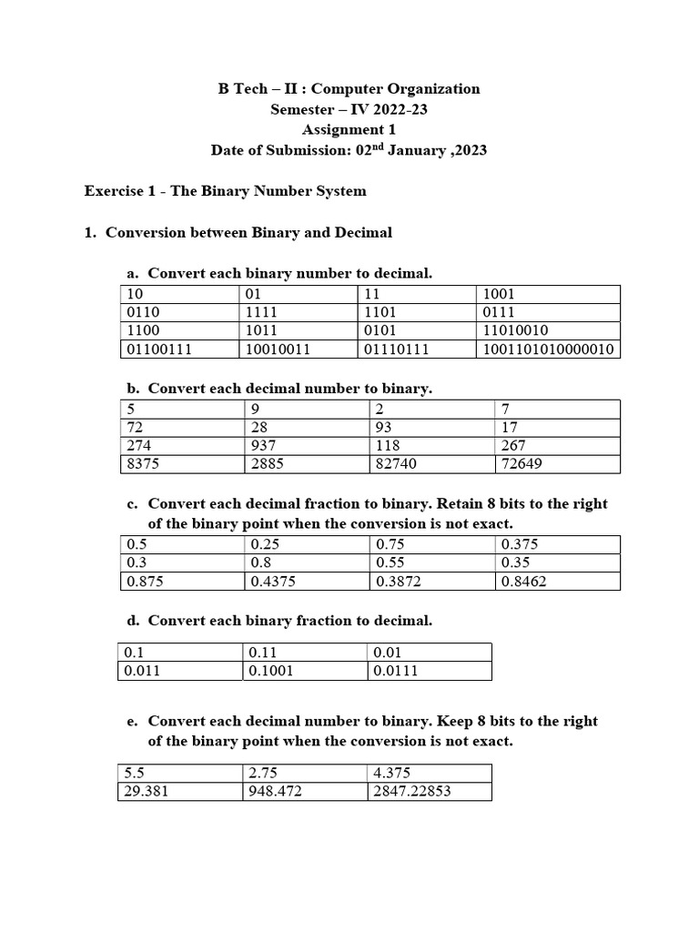 Number System Assignment Pdf Notation Computing 