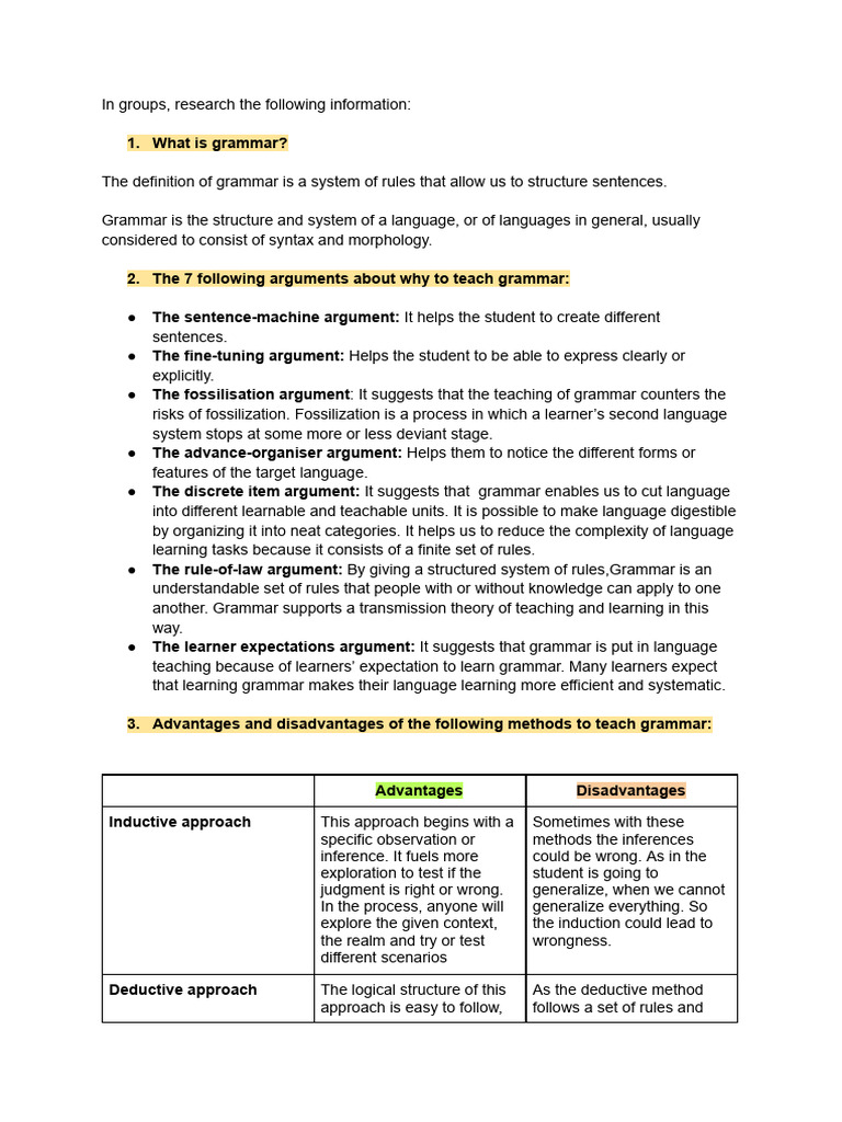 Grammar Teaching Methods & Benefits | PDF | Learning | Grammar