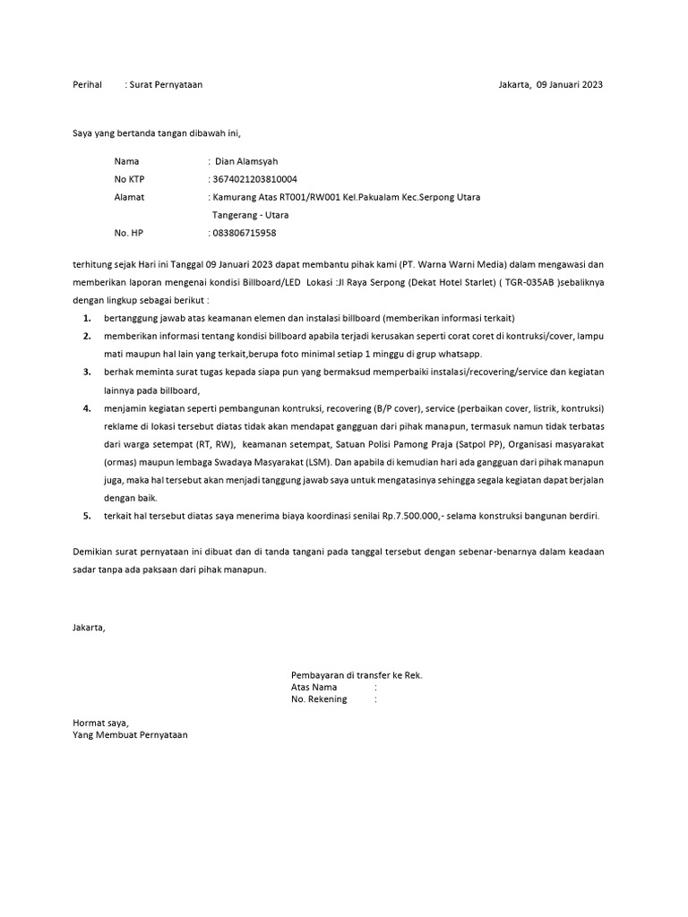 Surat Pernyataan Ormas - Dian Alamsyah | PDF