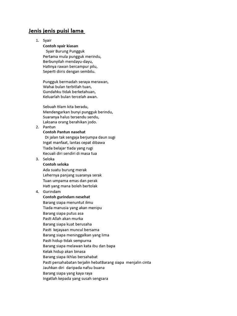 Jenis Jenis Puisi Lama | PDF | Puisi