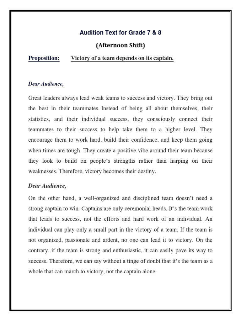 Audition Text Grade 7 & 8 | PDF