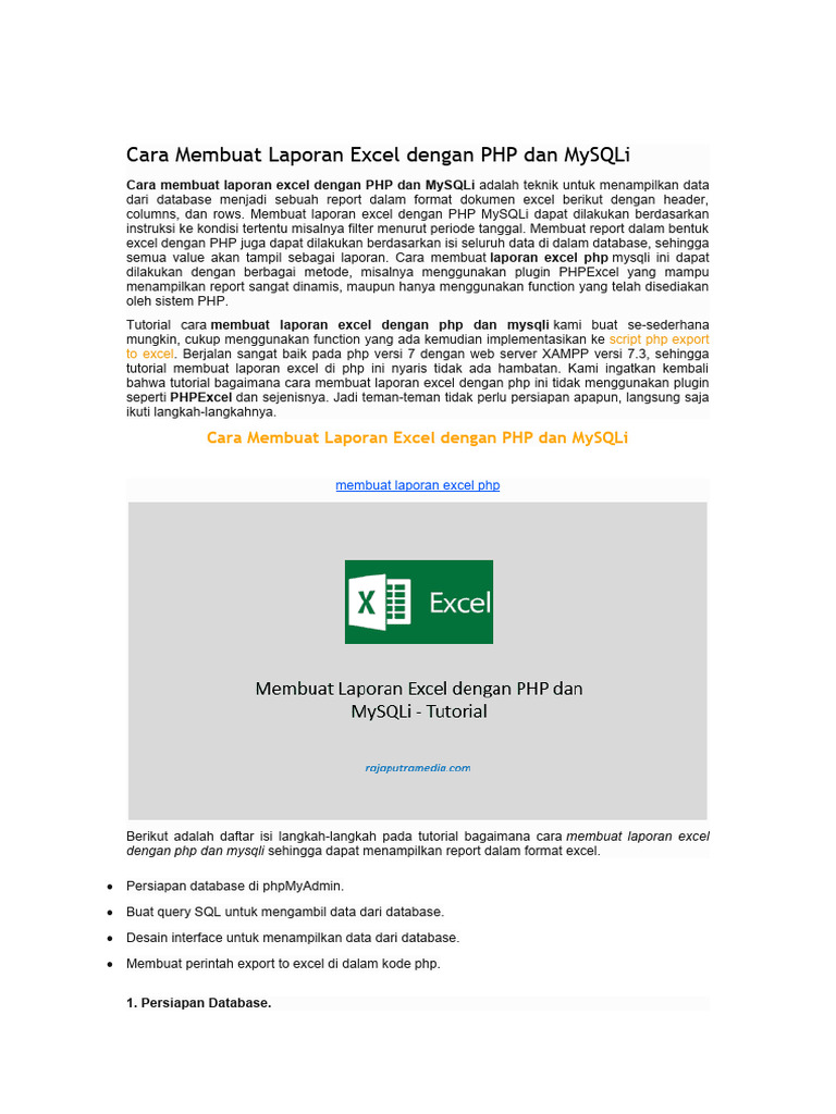 Cara Membuat Laporan Excel Dengan PHP Dan MySQLi | PDF