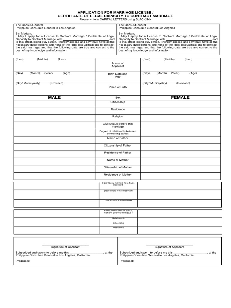 Application For Marriage License | Download Free PDF | Consul ...