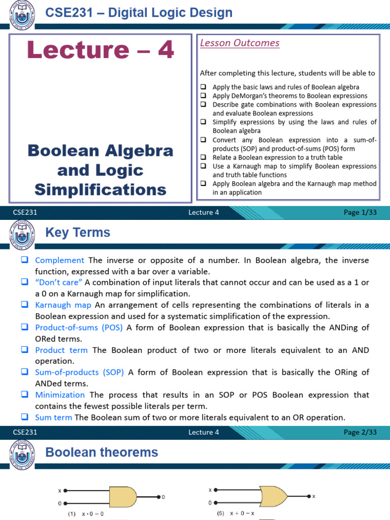 CSE231 - Lecture 4 | PDF | Boolean Algebra | Teaching Mathematics