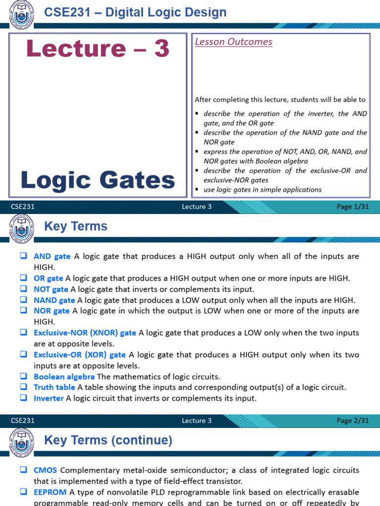 CSE231 - Lecture 3 | PDF | Logic Gate | Digital Technology