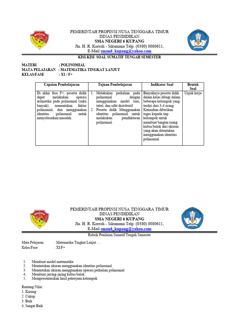 Kisi-Kisi Soal Uhb | PDF