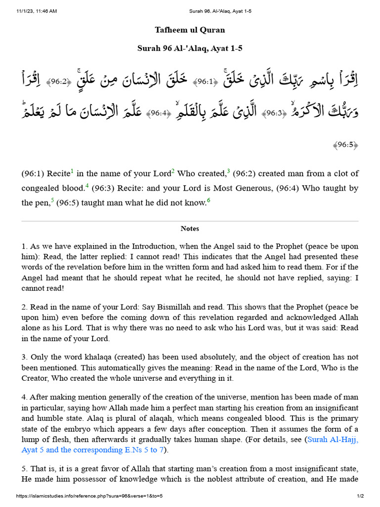 Surah 96. Al-'Alaq, Ayat 1-5 | PDF | God In Islam | Monotheistic Religions