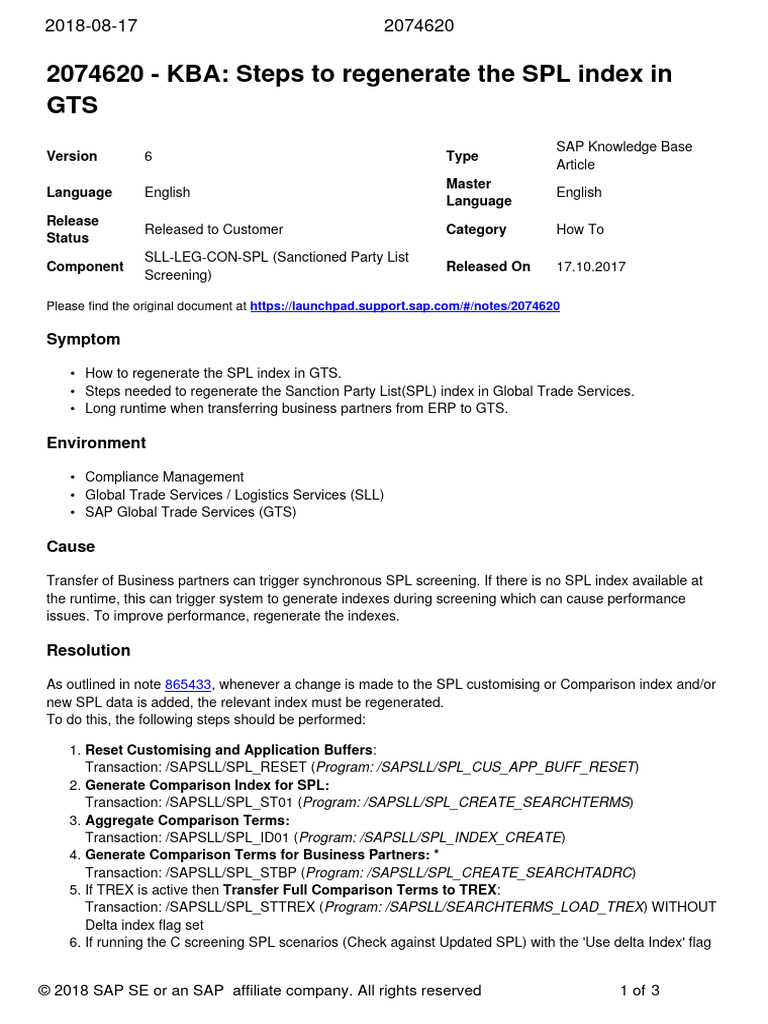 KBA - Steps To Regenerate The SPL Index | PDF | Information Science | Computer Science