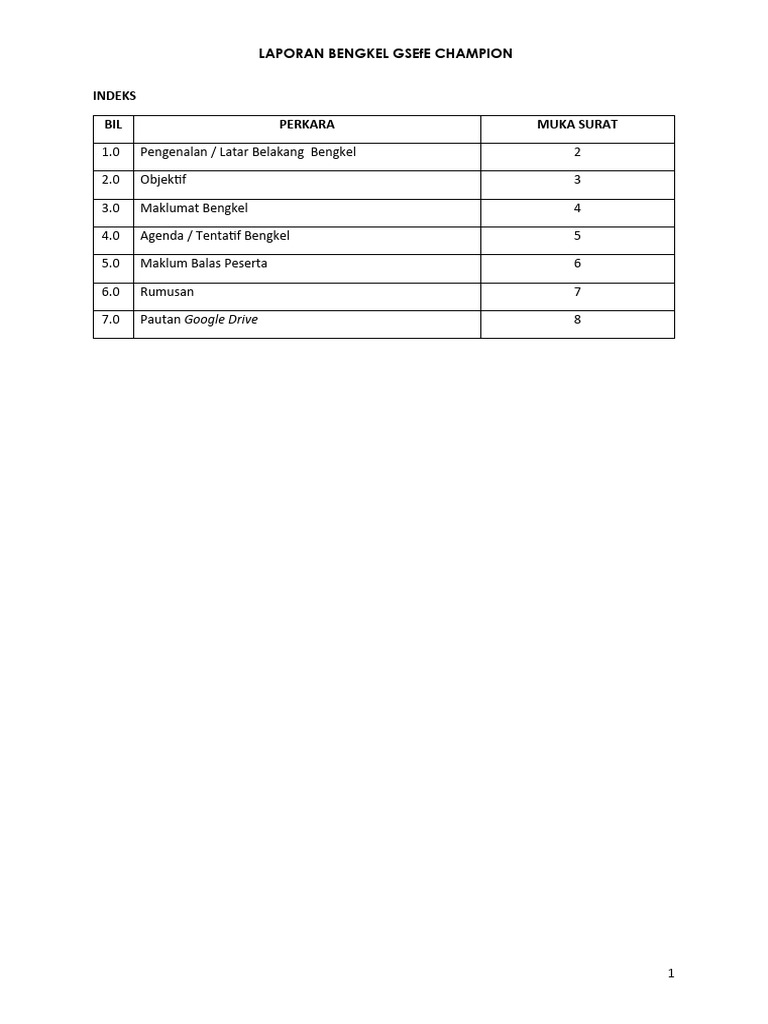 Format Laporan Bengkel GSEfE Champion | PDF